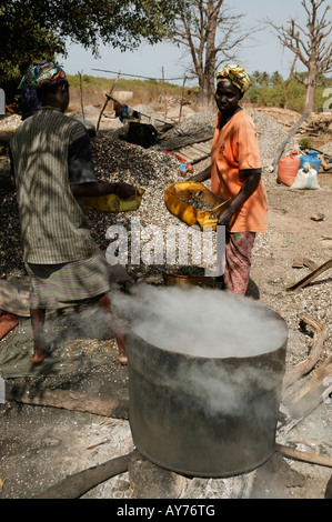 Working at the Bolong sorting washing and cooking shellfish The Gambia ...