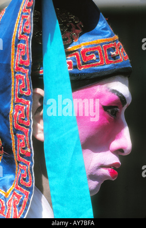 Chinese opera actor cosmetic make up painting face face before perform ...