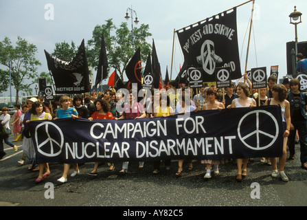 London UK 1982 CND protestors campaign for nuclear disarmament carry ...