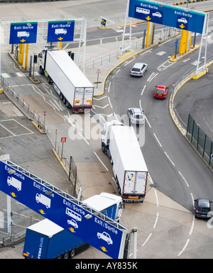 Ferry Port of Dover with lorries entering and leaving the port, the ...