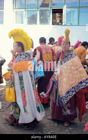 monks of the ancient Bon religion play a traditional role as they ...