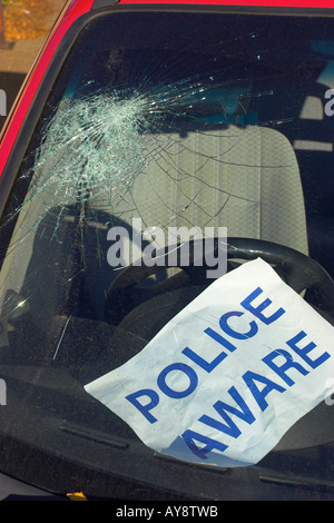 Police Aware sign on the windscreen of an abandoned car Stock Photo - Alamy