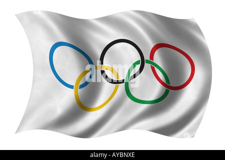 Olympic rings, symbol of the Olympics, flag fabric. Symbol of the ...