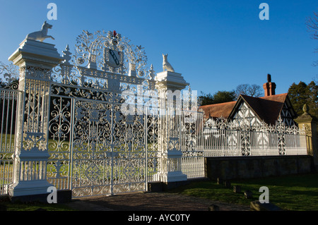 Wales, Wrexham, Chirk. The Baroque gates of Chirk Castle, wrought by ...