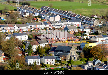View over traditional industrial terraced houses in the town of ...