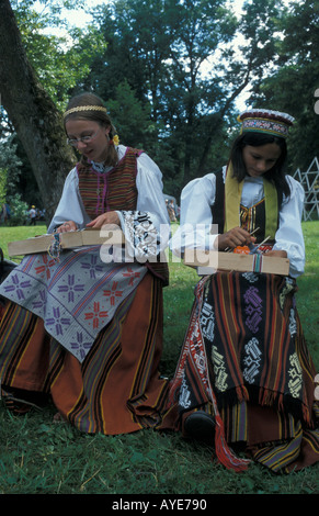 Girls in national dress at the Lithuanian artists exhibition Stock ...