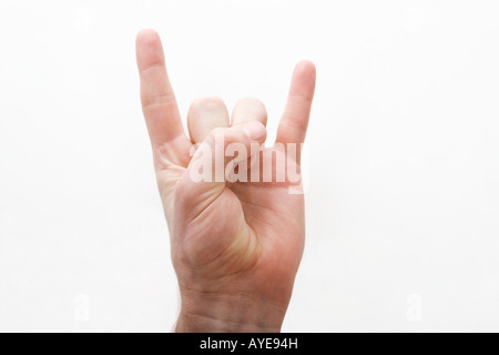 horns finger sign close up - hand gesture isolated on white background ...