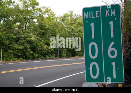 Roadside mile marker showing measurements in miles and kilometers on ...