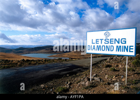 Detail of Letseng diamond mine sign on the road from Oxbow to ...