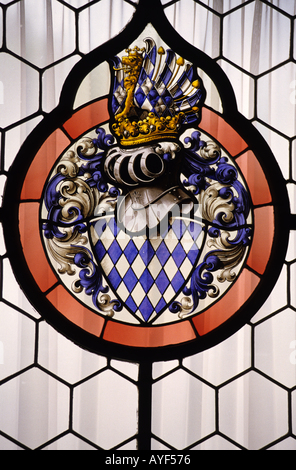 Germany, Bavaria, Neuschwanstein Castle, Stained glass window Stock ...