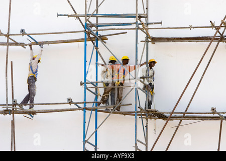 Wooden scaffolding on Indian building site Stock Photo - Alamy