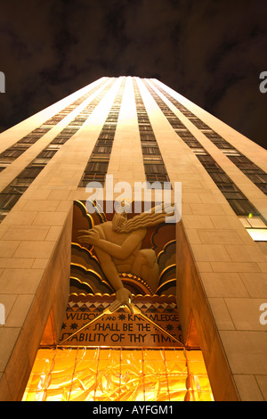Art Deco sculpture Wisdom and Knowledge at entrance to 30 Rockefeller ...