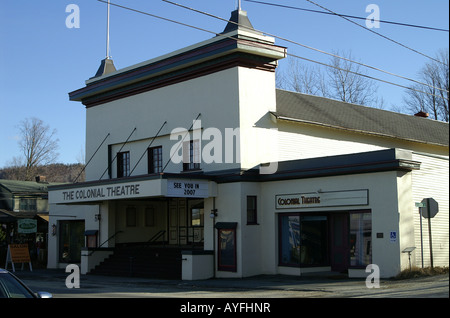 Old fashioned small town movie theater fronted by traditional canopy ...