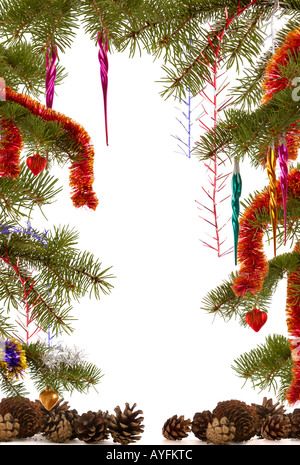 Christmas holiday background. Border made of red decorations on white ...