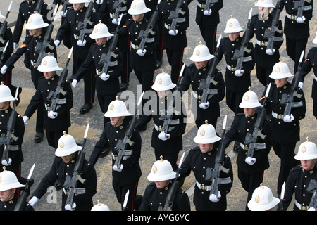 Marching column of soldiers during the Lord Mayors Show parade ...
