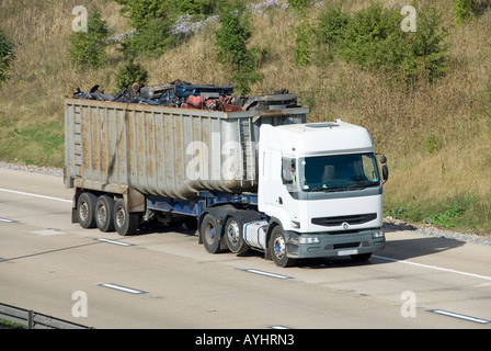 Unmarked scrap metal hgv lorry truck with articulated trailer loaded ...