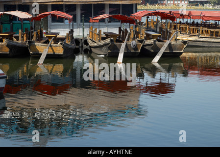 Old traditional boats used for excursions on the Houhaii Hu in Houhai ...