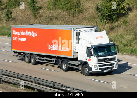M25 motorway Iceland articulated trailer & Volvo lorry Stock Photo - Alamy