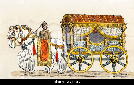 Traditional Roman Travel Carriage, Ancient Rome. Italy, Europe. Old XIX ...