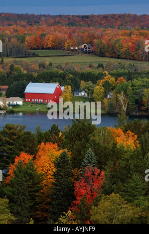 Red Barn on Wisconsin Lake Stock Photo - Alamy