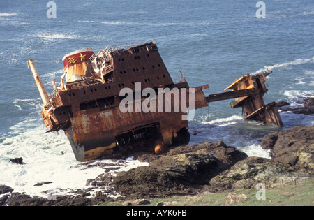 Ship wrecked on rocks; wreck of the freighter "Demetrious" at Prawle ...