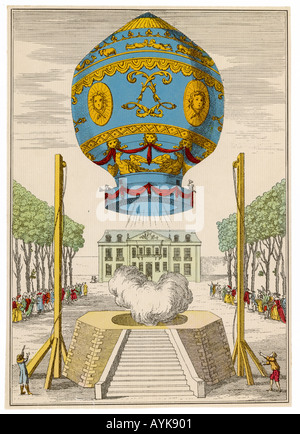 First hot air balloon flight, Montgolfier balloon demonstrated in 1783 ...