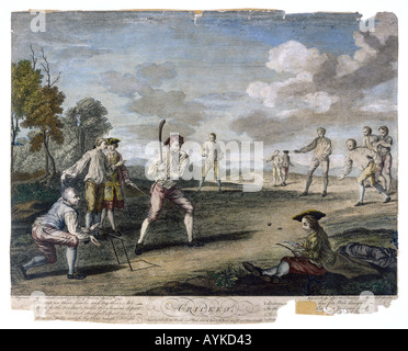 A cricket match at the Artillery Ground, London. The 18th century bat ...