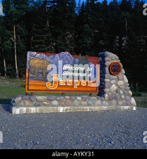 The Jasper National Park entrance sign, Alberta, Canada Stock Photo - Alamy