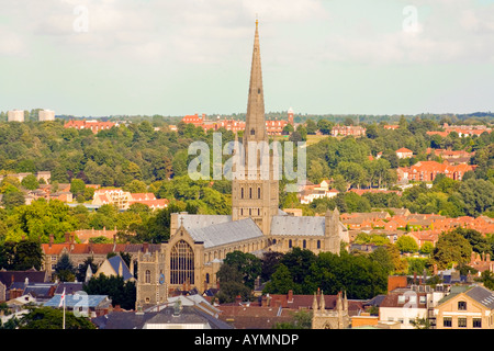 Historic medieval Norman Norwich Cathedral from Ketts Heights Norwich ...