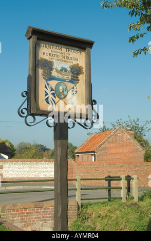 The village sign at Burnham Thorpe, Norfolk, UK, the birthplace of ...