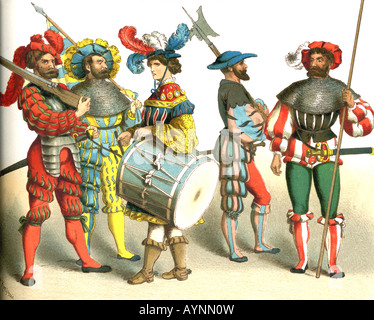 German military drummer, 16th century, from a print by Hans Guldenmund ...