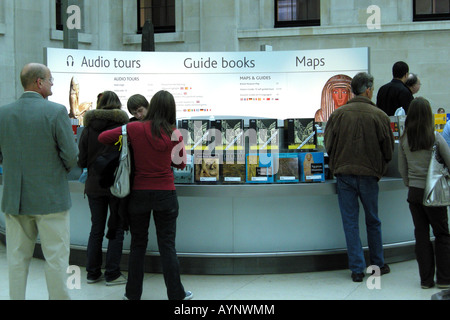 British Museum, London. Information and guide book counter in The Stock ...