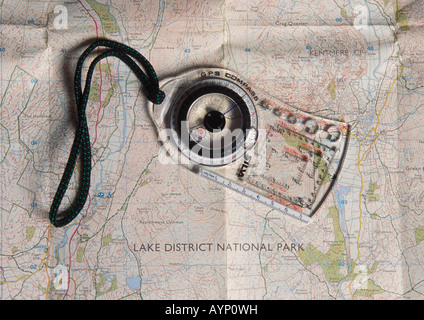 Compass on an Ordnance Survey map, UK Stock Photo - Alamy