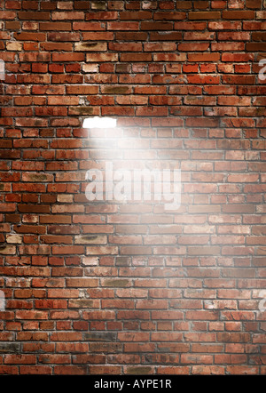 Rustic brick wall with beam of light in the center. Texture background ...