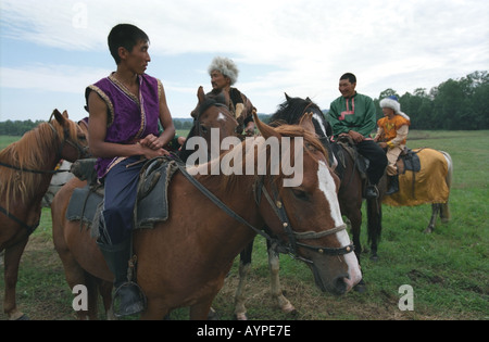 Horsemen in national Altaic costumes The cultural festival of small ...