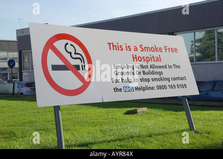 Sign outside Basildon hospital, Essex, UK. This is a smoke free ...