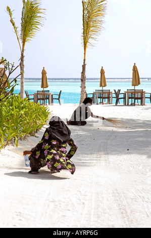 Sweeping a beach in the morning Stock Photo - Alamy