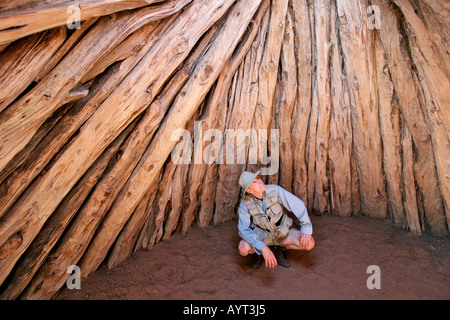 Interior of Navajo hogan, traditional dwelling and ceremonial structure ...