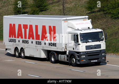 Matalan articulated trailer and lorry truck on M25 motorway Essex ...