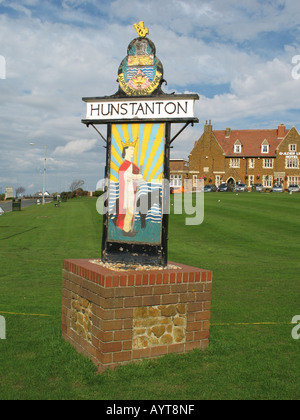 Hunstanton Village Green and Sign Norfolk UK Stock Photo - Alamy