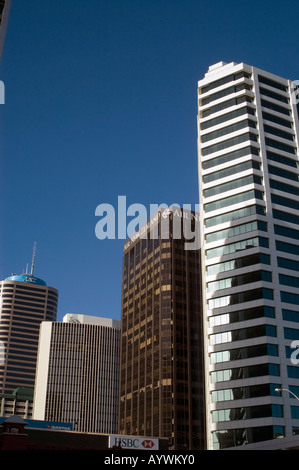 Tall buildings in Auckland city. Viewed from Queen St. Post modern ...