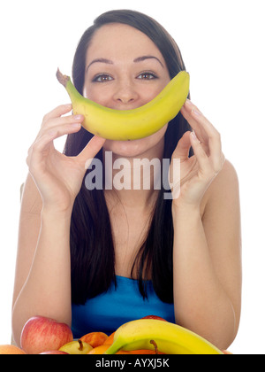Young Woman Playing with a Banana Model Released Stock Photo - Alamy