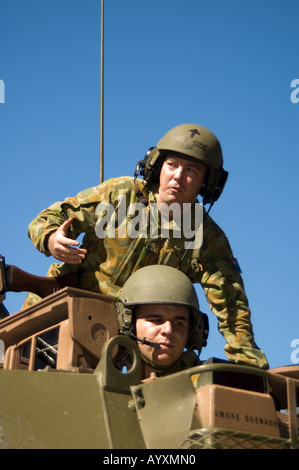 AUSLAV Driver Australian Army personnel carrier Stock Photo - Alamy