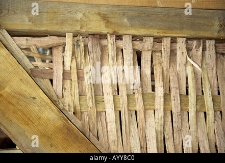 A building made with Wattle and Daub walls with a green wood timber ...