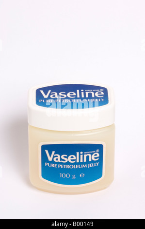 A tub of Vaseline pure petroleum jelly original on a white background ...