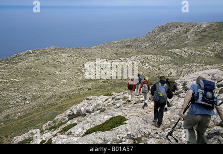 Trekkers descending Es Teix mountain summit.Mallorca Island.Spain Stock ...