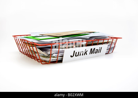 red wire mesh office post in tray for incoming mail with two bills ...