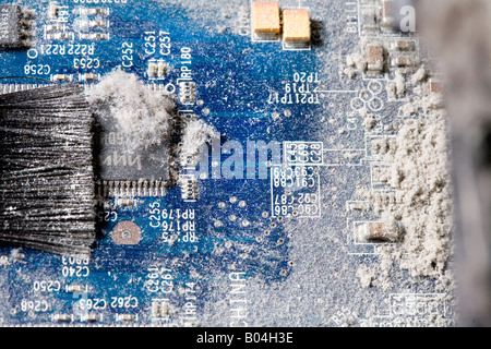 Inside a computer showing dust built up on the components. a small ...