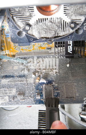 Inside a computer showing dust built up on the components. a small ...