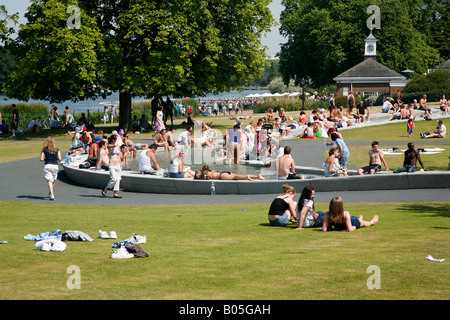 People at Princess Diana memorial fountain Hyde Park forms a circular ...